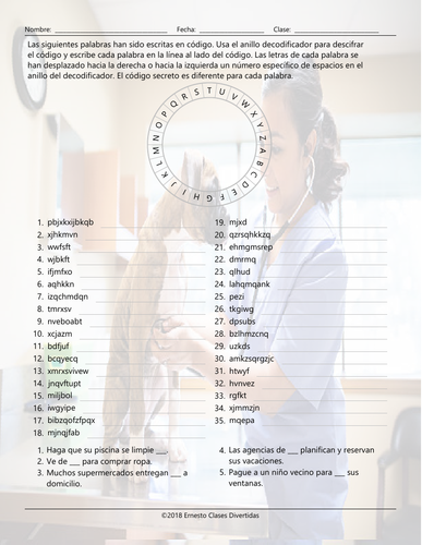 Running Errands and Having Things Done Decoder Ring Spanish Worksheet ...