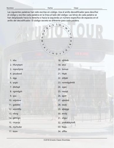 Tourist Attractions Around The World Decoder Ring Spanish Worksheet ...