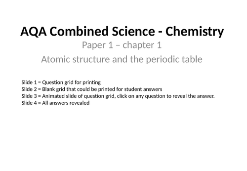 Atomic structure question grid - AQA Combined Science Chemistry ...