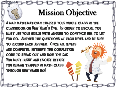 Solving for Missing Angles Game: Geometry Escape Room New Year's Math ...