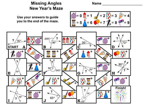Missing Angles Activity: New Year's Math Maze | Teaching Resources