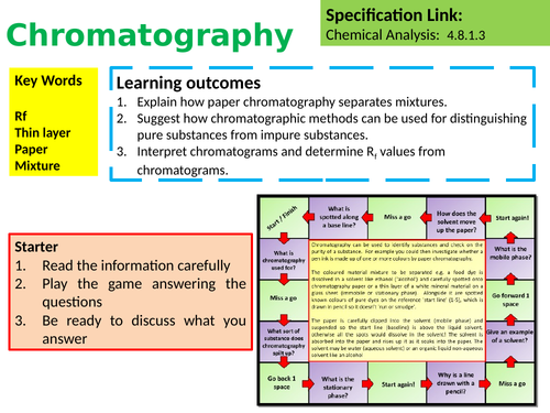 GCSE Chemistry (Science) Chromatography Required Practical Lesson ...