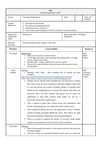 Philosophy Lesson (P4C) for Parents | Teaching Resources