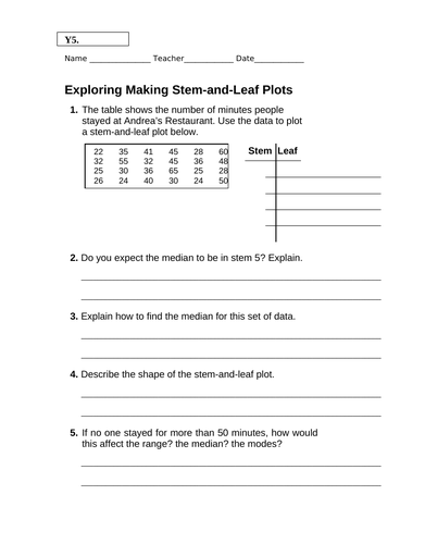 Leaf diagrams, Interpreting data, Frequency tables Worksheets ...