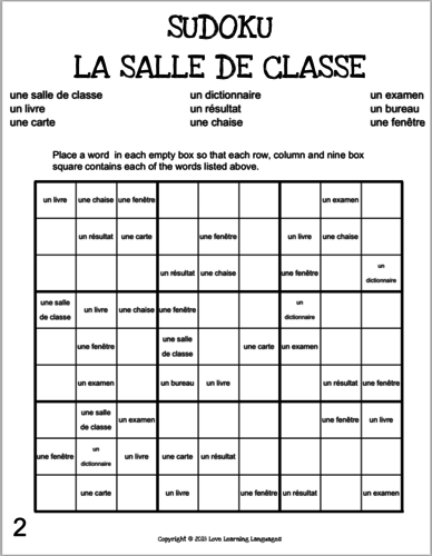 French Classroom Vocabulary - L'École - Sudoku Puzzles | Teaching Resources