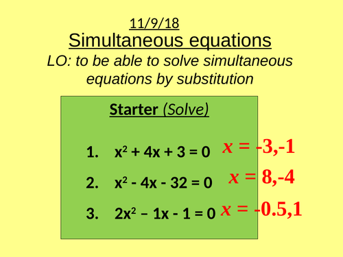 Quadratic Simultaneous Equations | Teaching Resources Quadratic Simultaneous Equations | Teaching Resources