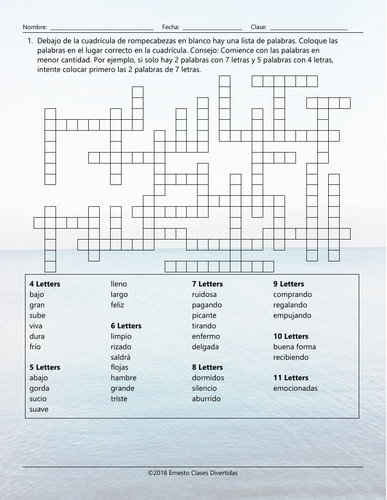 Antonyms and Opposite Actions Framework Puzzle Spanish Worksheet ...