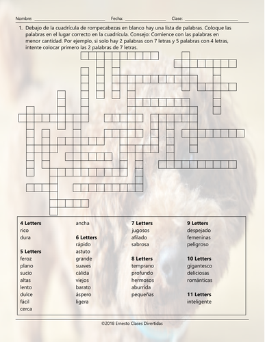 Comparative Adjectives Framework Puzzle Spanish Worksheet | Teaching ...