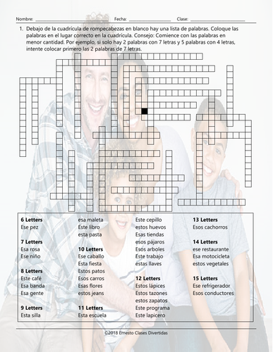 Demonstrative Adjectives Framework Puzzle Spanish Worksheet | Teaching ...