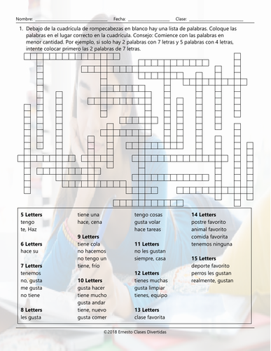 Have, Do, Like, and Favorites Framework Puzzle Spanish Worksheet ...