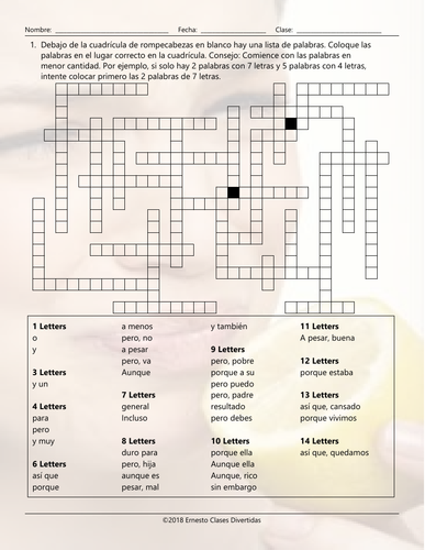 Linking Words and Connectors Framework Puzzle Spanish Worksheet ...