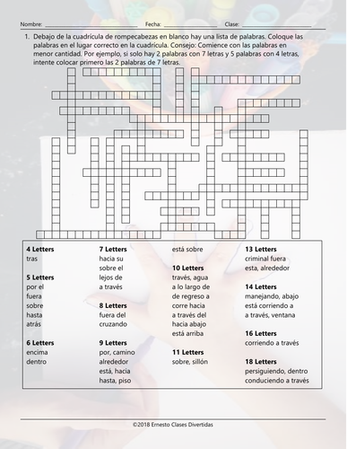 Movement Prepositions Framework Puzzle Spanish Worksheet | Teaching ...