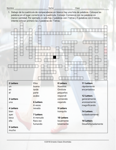 Parts of Speech Framework Puzzle Spanish Worksheet | Teaching Resources