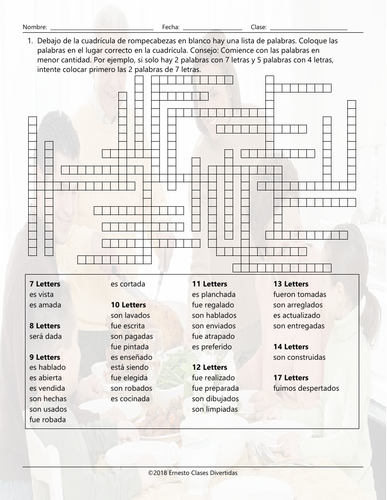 Passive versus Active Voice Framework Puzzle Spanish Worksheet ...
