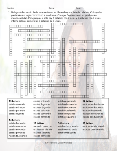 Past Continuous Tense Framework Puzzle Spanish Worksheet | Teaching ...