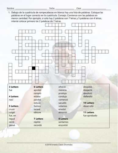 Past Simple Tense with Irregular Verbs Framework Puzzle Spanish ...