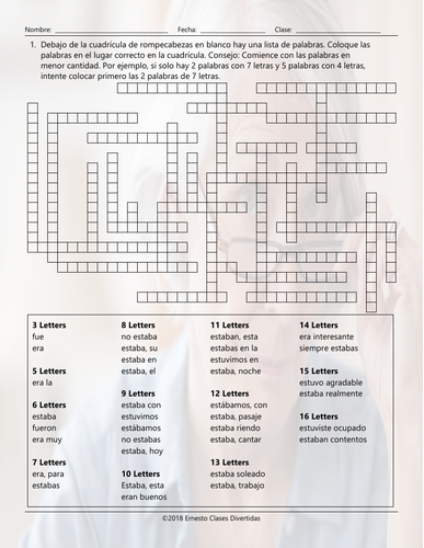 Past Simple with Verbs Estar and Ser Framework Puzzle Spanish Worksheet ...