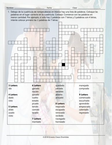 Present Perfect Tense Framework Puzzle Spanish Worksheet | Teaching ...