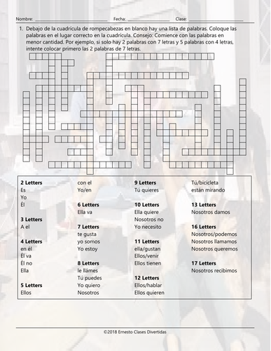 Subject Pronouns Framework Puzzle Spanish Worksheet | Teaching Resources