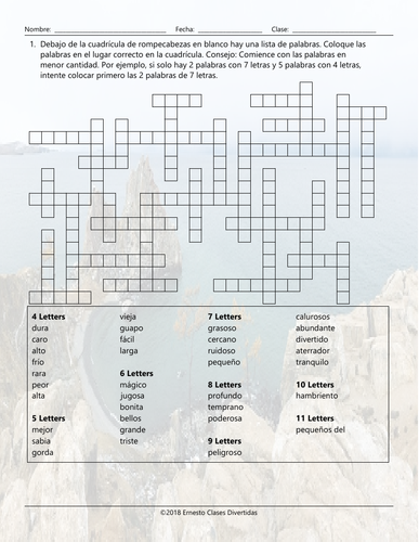 Superlative Adjectives Framework Puzzle Spanish Worksheet | Teaching ...