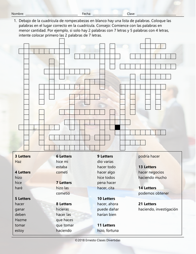 Verb Hacer Framework Puzzle Spanish Worksheet | Teaching Resources