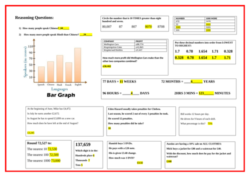 Year 6 Revision - Maths Reasoning Problems: A Problem a Day and A3 ...