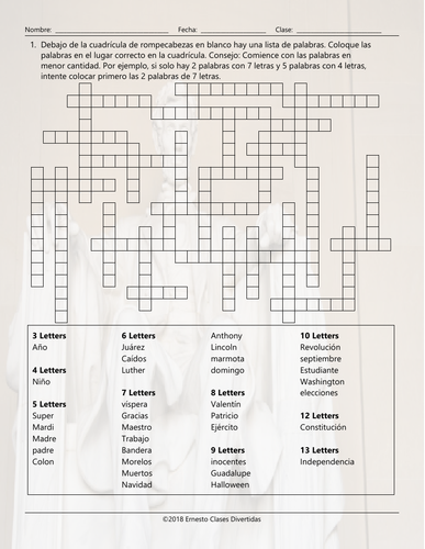American versus Mexican Holidays Framework Puzzle Spanish Worksheet ...