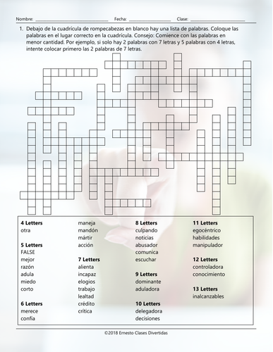 Bad Bosses are Bad Business Framework Puzzle Spanish Worksheet ...