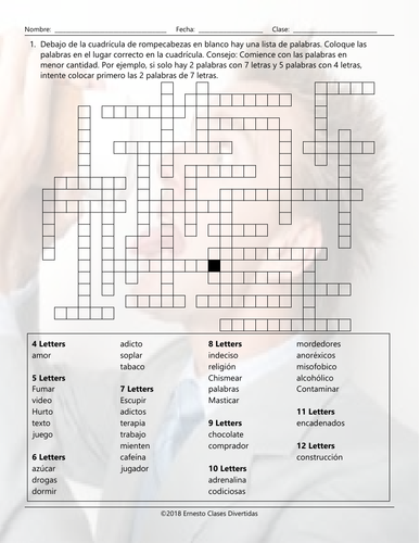 Bad Habits and Addictions Framework Puzzle Spanish Worksheet | Teaching ...