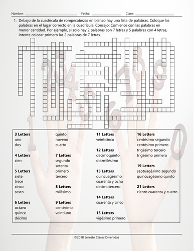 Cardinal and Ordinal Numbers Framework Puzzle Spanish Worksheet ...