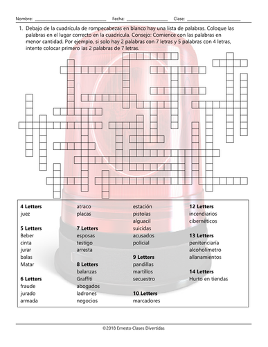 Crime, Law Enforcement, and Courts Framework Puzzle Spanish Worksheet ...