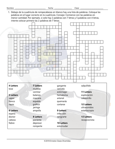 Doctor's, Illnesses, and Injuries Framework Puzzle Spanish Worksheet ...