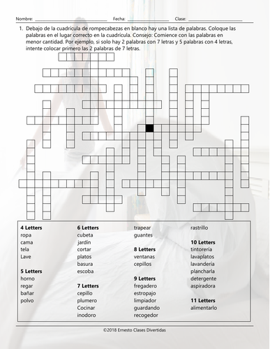 Household Chores and Cleaning Supplies Framework Puzzle Spanish ...