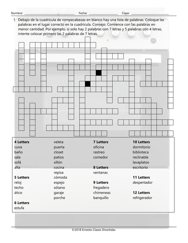 Houses, Rooms, Furniture, and Appliances Framework Puzzle Spanish ...
