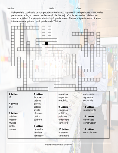Jobs and Professions Framework Puzzle Spanish Worksheet | Teaching ...