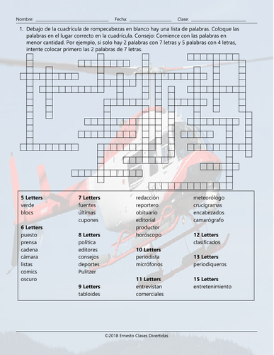 News Media Framework Puzzle Spanish Worksheet | Teaching Resources
