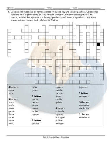 Pets and Pet Care Framework Puzzle Spanish Worksheet | Teaching Resources