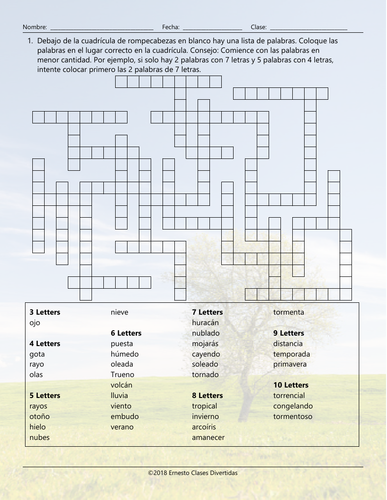 Seasons and Weather Framework Puzzle Spanish Worksheet | Teaching Resources