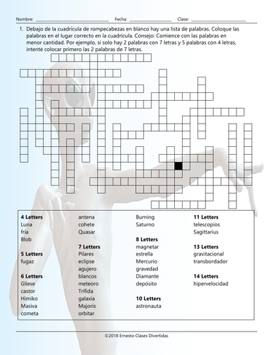 Space and Astronomy Framework Puzzle Spanish Worksheet | Teaching Resources