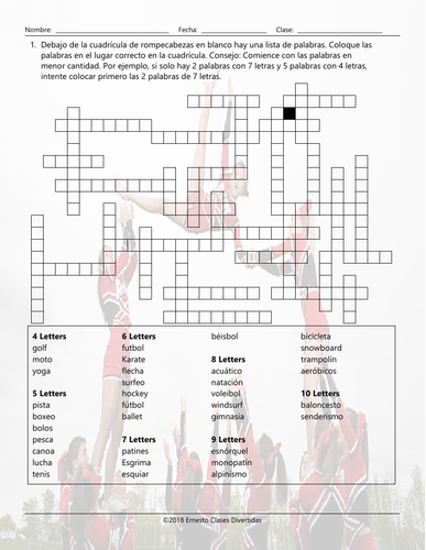 Sports and Exercise Framework Puzzle Spanish Worksheet | Teaching Resources