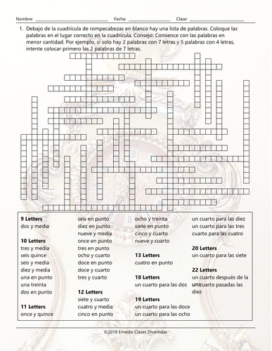 Telling Time Framework Puzzle Spanish Worksheet | Teaching Resources