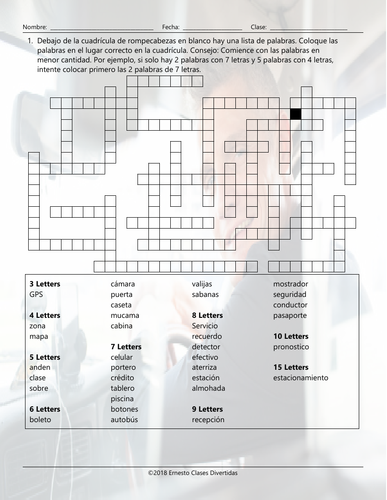 Travel Items and Modes Framework Puzzle Spanish Worksheet | Teaching ...
