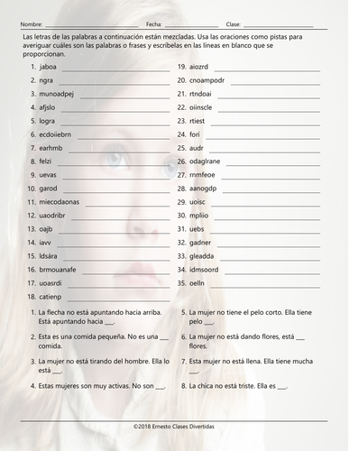 Antonyms and Opposite Actions Jumbled Words Spanish Worksheet ...