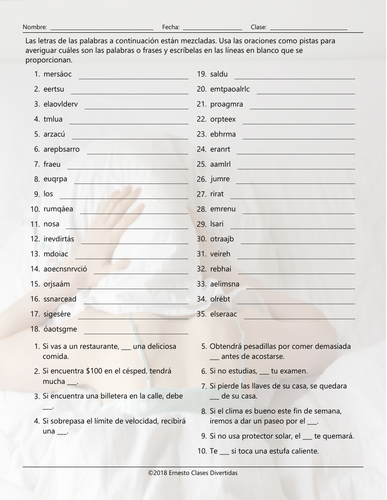 Conditional Sentences Types 0 and 1 Jumbled Words Spanish Worksheet ...