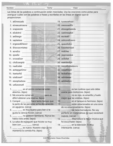 Demonstrative Adjectives Jumbled Words Spanish Worksheet | Teaching ...