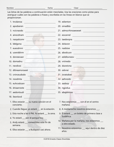 Future Continuous Tense Jumbled Words Spanish Worksheet | Teaching ...