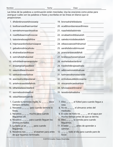 Future Perfect Continuous Tense Jumbled Words Spanish Worksheet ...