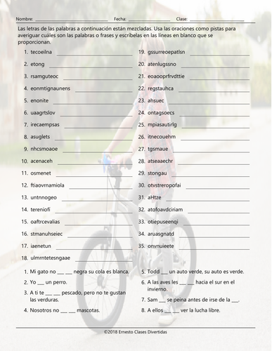 Have, Do, Like, and Favorites Jumbled Words Spanish Worksheet ...