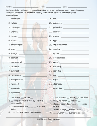 Linking Words and Connectors Jumbled Words Spanish Worksheet | Teaching ...
