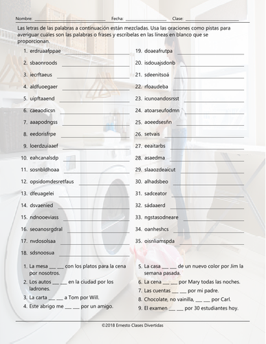Passive versus Active Voice Jumbled Words Spanish Worksheet | Teaching ...